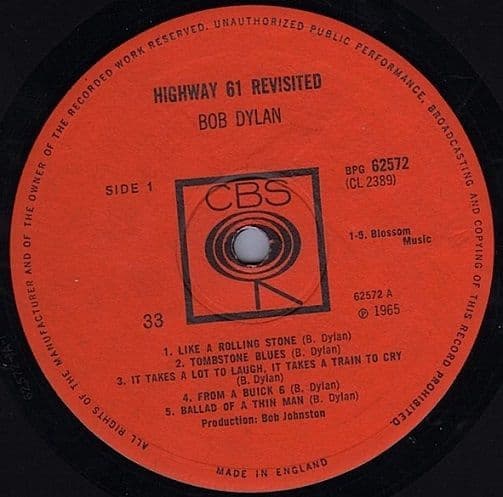 BOB DYLAN Highway 61 Revisited Vinyl Record LP CBS 1965
