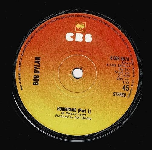 BOB DYLAN Hurricane Vinyl Record 7 Inch CBS 1975