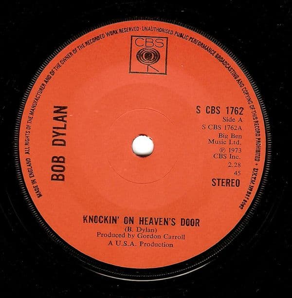 BOB DYLAN Knockin On Heaven s Door Vinyl Record 7 Inch CBS 1973