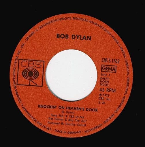 BOB DYLAN Knockin On Heaven s Door Vinyl Record 7 Inch German CBS 1973