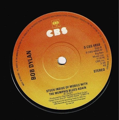BOB DYLAN Stuck Inside Of Mobile With The Memphis Blues Again Vinyl Record 7 Inch CBS 1977