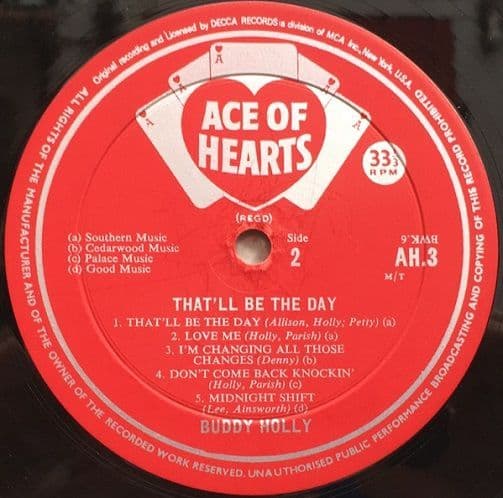 BUDDY HOLLY That ll Be The Day Vinyl Record LP Ace Of Hearts 1961