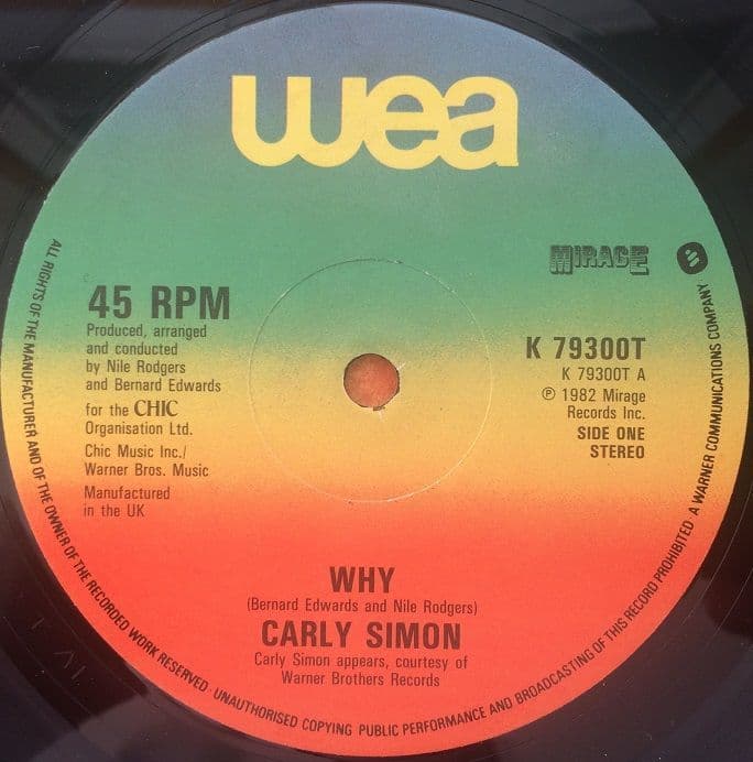 CARLY SIMON Why Vinyl Record 12 Inch WEA 1982