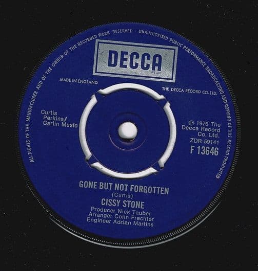 CISSY STONE Gone But Not Forgotten Vinyl Record 7 Inch Decca 1976