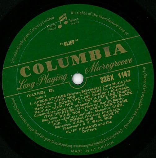 CLIFF RICHARD AND THE DRIFTERS Cliff Vinyl Record LP Columbia 1959