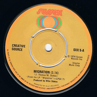 CREATIVE SOURCE Migration 7" Single Vinyl Record 45rpm Sussex 1974