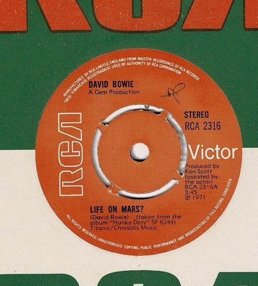 DAVID BOWIE Life On Mars Vinyl Record 7 Inch RCA Victor 1973