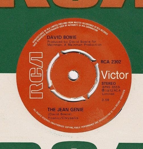 DAVID BOWIE The Jean Genie Vinyl Record 7 Inch RCA Victor 1972