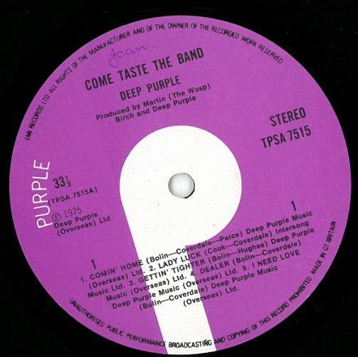DEEP PURPLE Come Taste The Band Vinyl Record LP Purple 1975