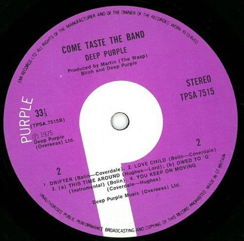 DEEP PURPLE Come Taste The Band Vinyl Record LP Purple 1975