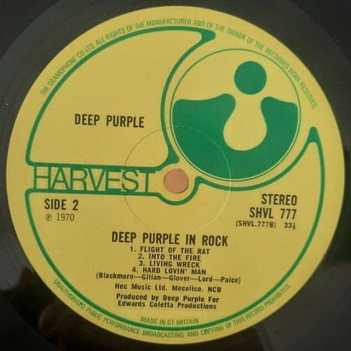 DEEP PURPLE In Rock Vinyl Record LP Harvest 1970