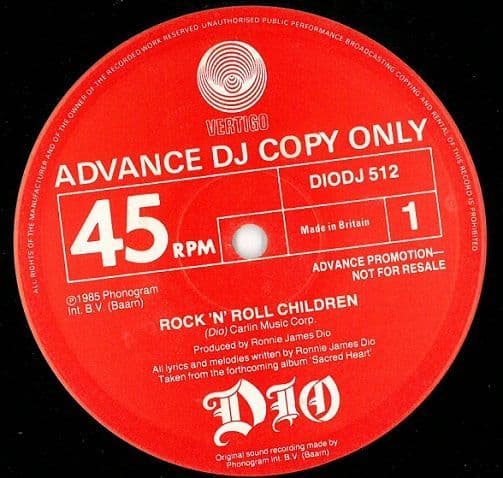 DIO Rock N Roll Children Vinyl Record 12 Inch Vertigo 1985 Promo