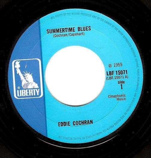 EDDIE COCHRAN Summertime Blues Vinyl Record 7 Inch Liberty 1970