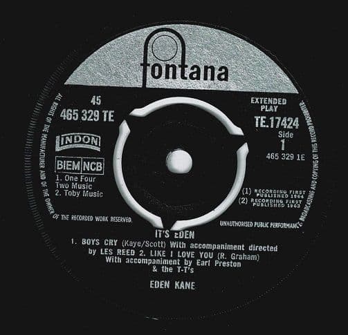 EDEN KANE It s Eden EP Vinyl Record 7 Inch Fontana 1964