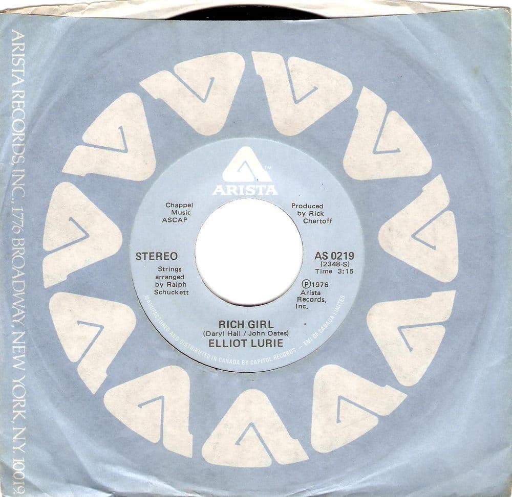 ELLIOT LURIE Rich Girl Vinyl Record 7 Inch Canadian Arista 1976