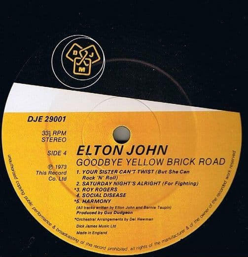 ELTON JOHN Goodbye Yellow Brick Road Vinyl Record LP DJM