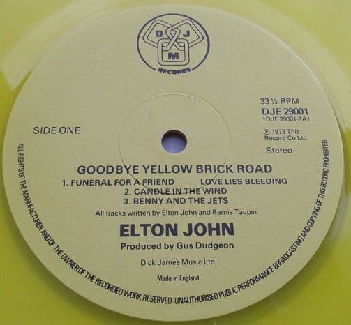 ELTON JOHN Goodbye Yellow Brick Road Vinyl Record LP DJM 1978 Yellow Vinyl