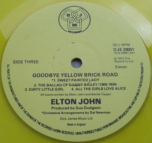 ELTON JOHN Goodbye Yellow Brick Road Vinyl Record LP DJM 1978 Yellow Vinyl