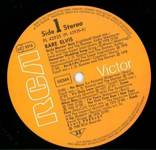 ELVIS PRESLEY Rare Elvis Vinyl Record LP RCA Victor 1980