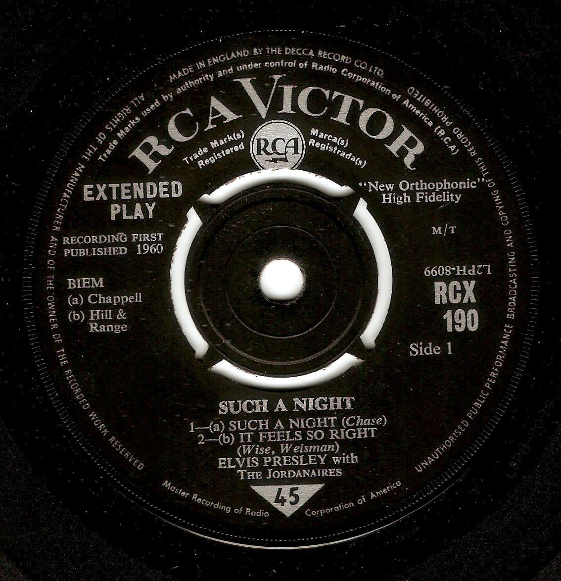 ELVIS PRESLEY Such A Night EP Vinyl Record 7 Inch RCA Victor 1963