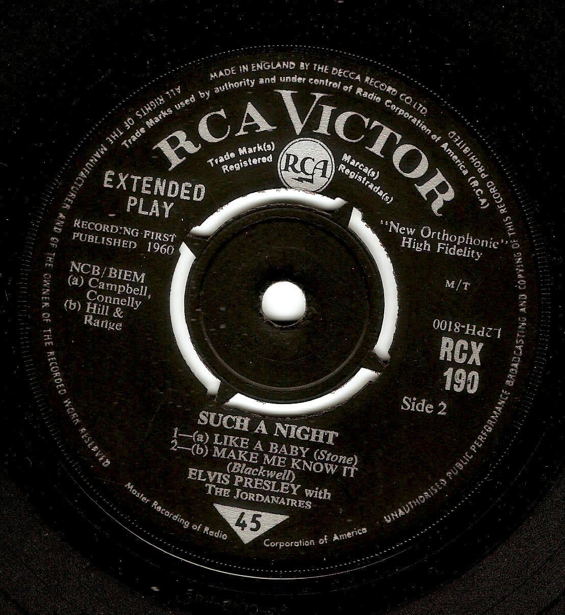 ELVIS PRESLEY Such A Night EP Vinyl Record 7 Inch RCA Victor 1963