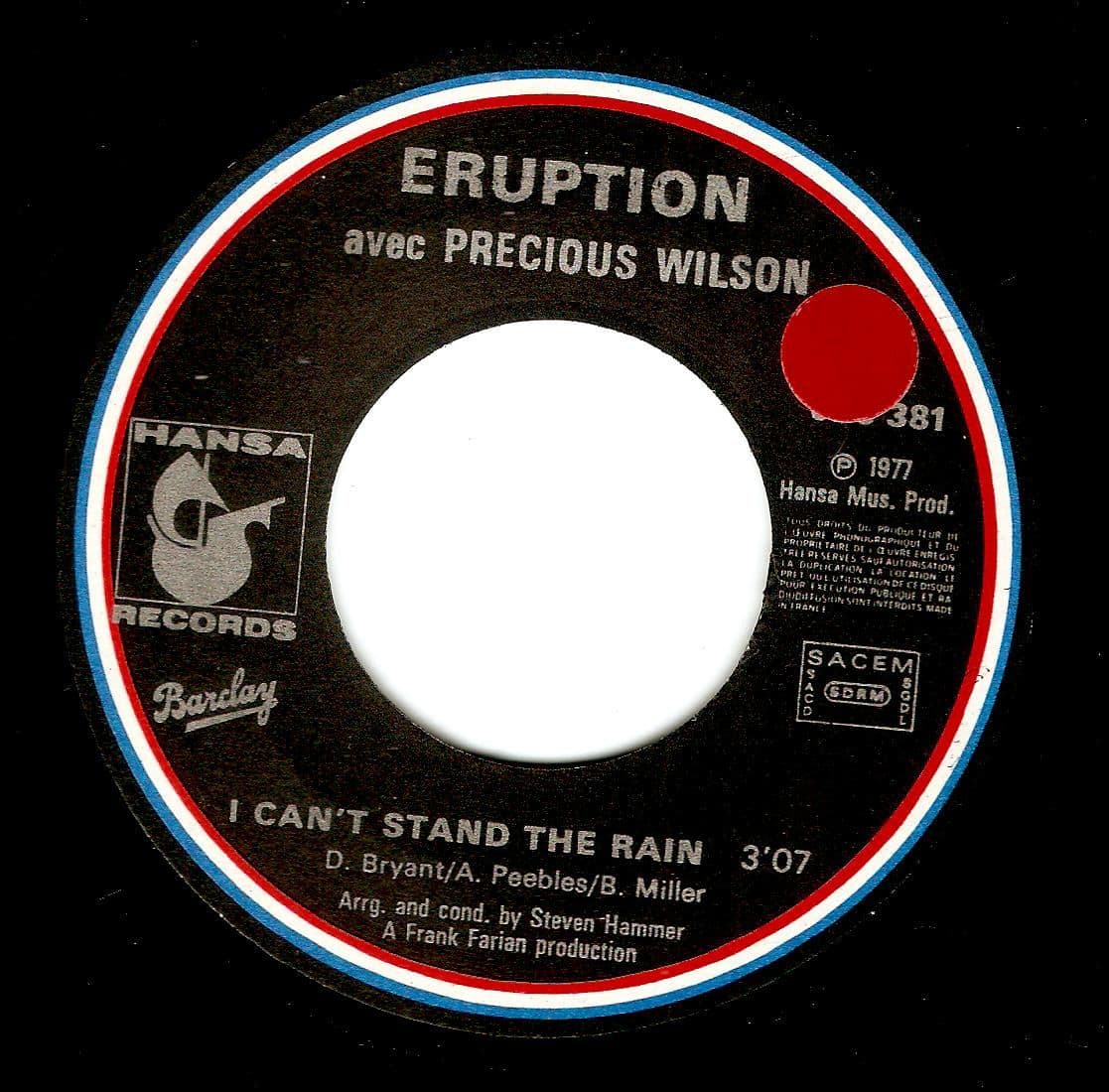 ERUPTION I Can t Stand The Rain Vinyl Record 7 Inch French Hansa 1977