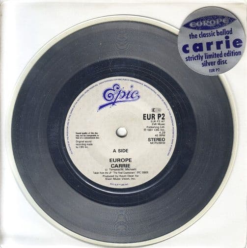 EUROPE Carrie Vinyl Record 7 Inch Epic 1987 Silver Vinyl