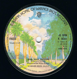 FACES Pool Hall Richard Vinyl Record 7 Inch Warner Bros 1973