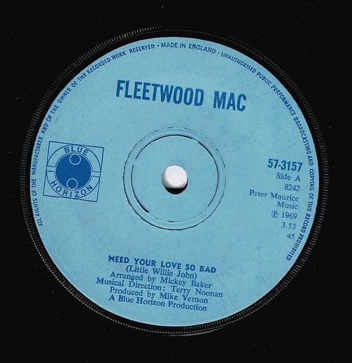 FLEETWOOD MAC Need Your Love So Bad Vinyl Record 7 Inch Blue Horizon 1969