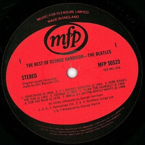 GEORGE HARRISON The Best Of George Harrison Vinyl Record LP MFP 1981