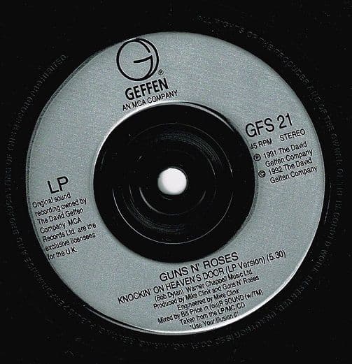 GUNS N ROSES Knockin On Heaven s Door Vinyl Record 7 Inch Geffen 1992