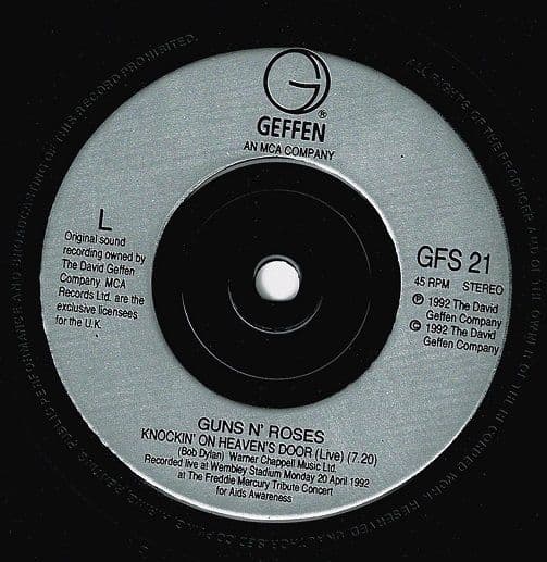 GUNS N ROSES Knockin On Heaven s Door Vinyl Record 7 Inch Geffen 1992