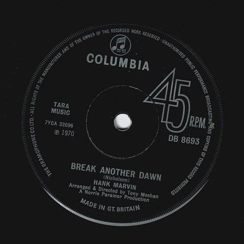 HANK MARVIN Break Another Dawn Vinyl Record 7 Inch Columbia 1970