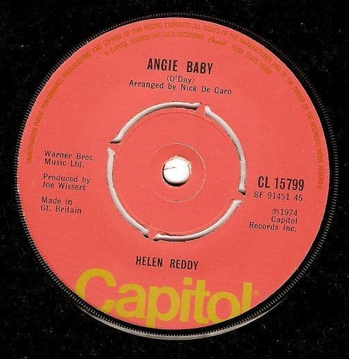 HELEN REDDY Angie Baby Vinyl Record 7 Inch Capitol 1974