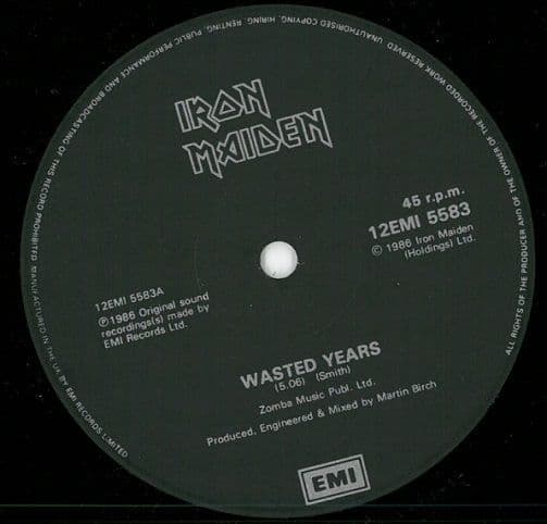 IRON MAIDEN Wasted Years Vinyl Record 12 Inch EMI 1986