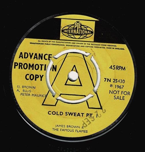 JAMES BROWN Cold Sweat Vinyl Record 7 Inch Pye 1967 Promo