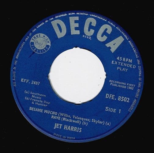 JET HARRIS Jet Harris EP Vinyl Record 7 Inch Indian Decca 1962
