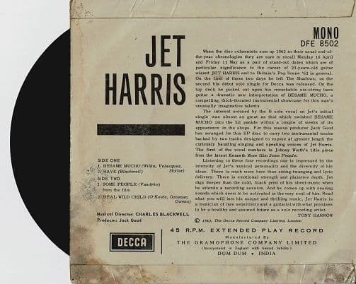 JET HARRIS Jet Harris EP Vinyl Record 7 Inch Indian Decca 1962