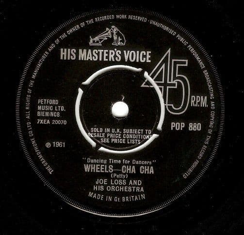 JOE LOSS Wheels - Cha Cha Vinyl Record 7 Inch HMV 1961