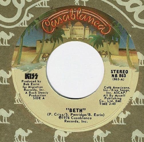 KISS Beth Vinyl Record 7 Inch US Casablanca 1976