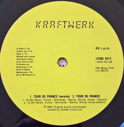 KRAFTWERK Tour De France Remix Vinyl Record 12 Inch EMI 1984