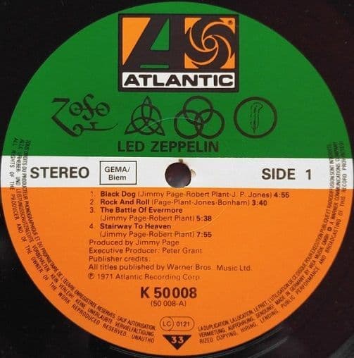 LED ZEPPELIN IV Vinyl Record LP German Atlantic