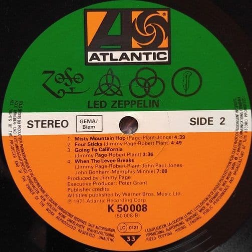 LED ZEPPELIN IV Vinyl Record LP German Atlantic