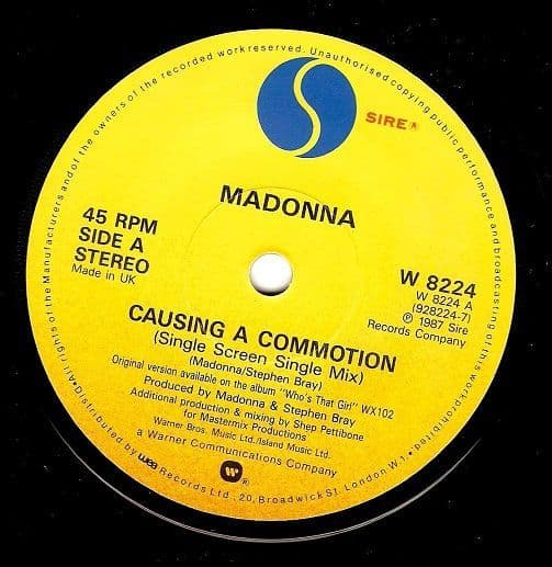 MADONNA Causing A Commotion Vinyl Record 7 Inch Sire 1987