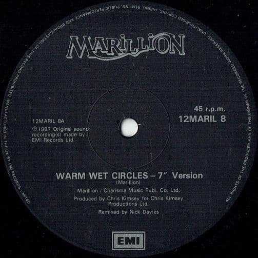 MARILLION Warm Wet Circles Remix Vinyl Record 12 Inch EMI 1987