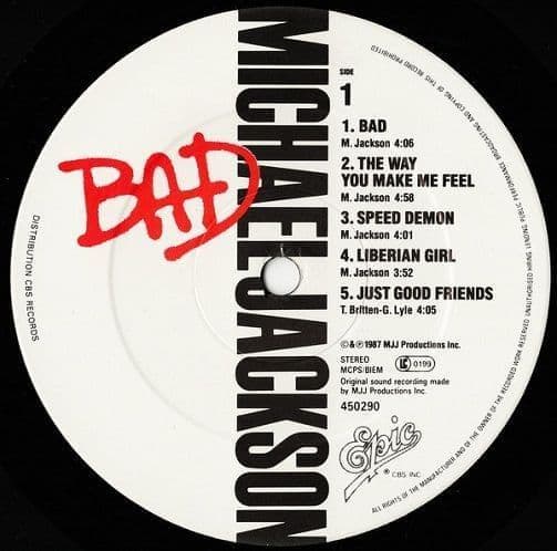MICHAEL JACKSON Bad Vinyl Record LP Epic 1987