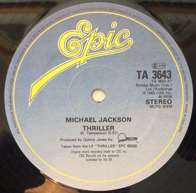 MICHAEL JACKSON Thriller Vinyl Record 12 Inch Epic 1983