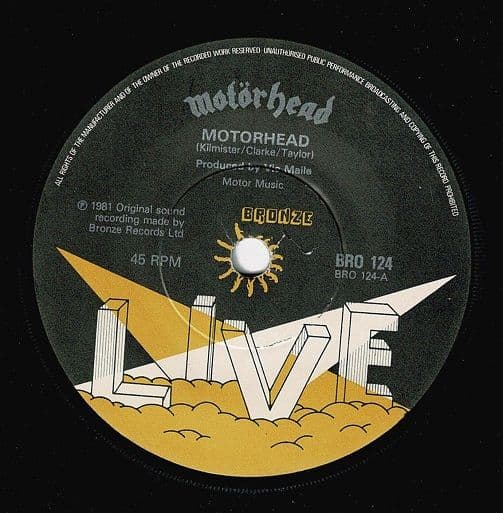 MOTORHEAD Motorhead Vinyl Record 7 Inch Bronze 1981
