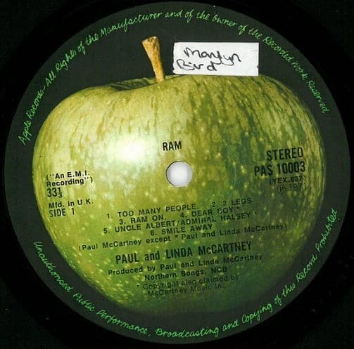 PAUL AND LINDA McCARTNEY Ram Vinyl Record LP Apple 1971