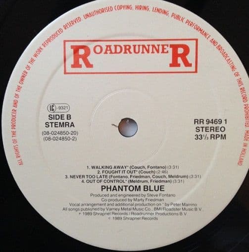 PHANTOM BLUE Phantom Blue Vinyl Record LP Roadrunner 1989